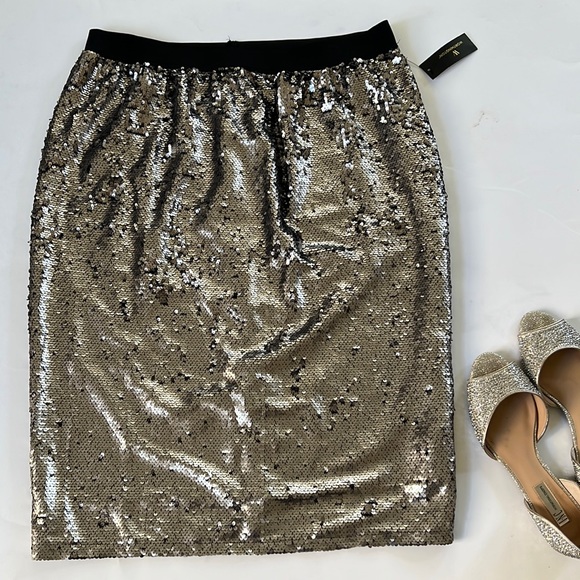 Worthington | Skirts | Worthington Lined Silver Pewter Sequined Stretch ...
